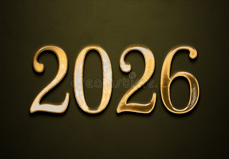 Old Gold Effect of 2026 Number with 3D Glossy Style Mockup. Stock ...