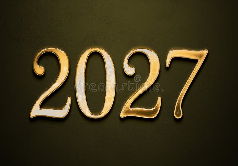 Old Gold Effect of 2027 Number with 3D Glossy Style Mockup. Stock ...