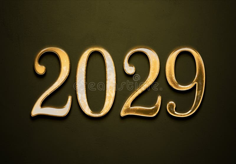 Old Gold Effect of 2029 Number with 3D Glossy Style Mockup. Stock ...