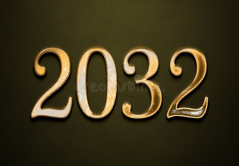 Old Gold Effect of 2032 Number with 3D Glossy Style Mockup. Stock ...