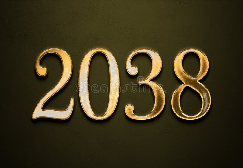 Old Gold Effect of 2038 Number with 3D Glossy Style Mockup. Stock ...