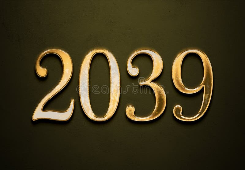 Old Gold Effect of 2039 Number with 3D Glossy Style Mockup. Stock ...