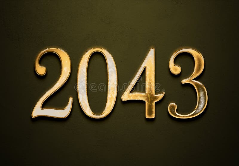 Old Gold Effect of 2043 Number with 3D Glossy Style Mockup. Stock ...