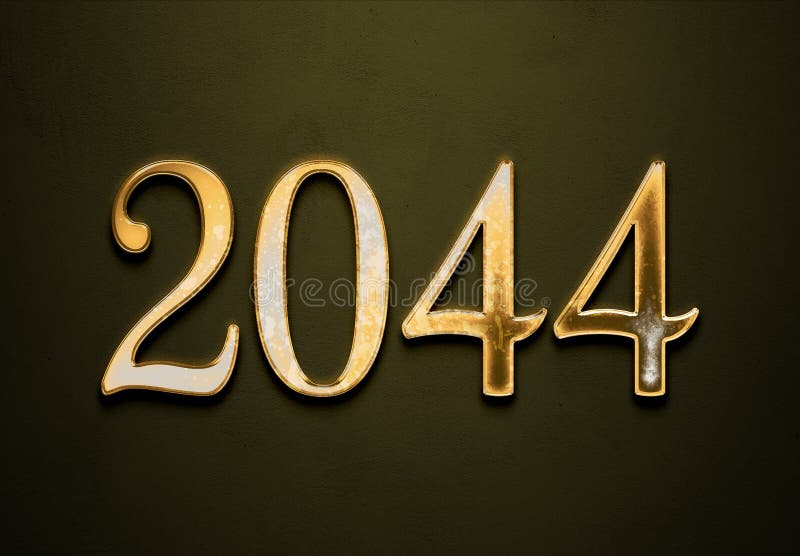 Old Gold Effect of 2044 Number with 3D Glossy Style Mockup. Stock ...
