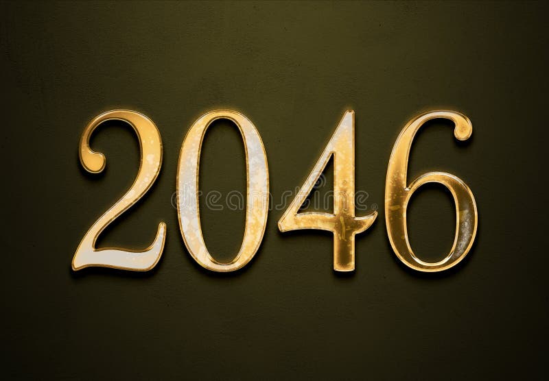 Old Gold Effect of 2046 Number with 3D Glossy Style Mockup. Stock ...