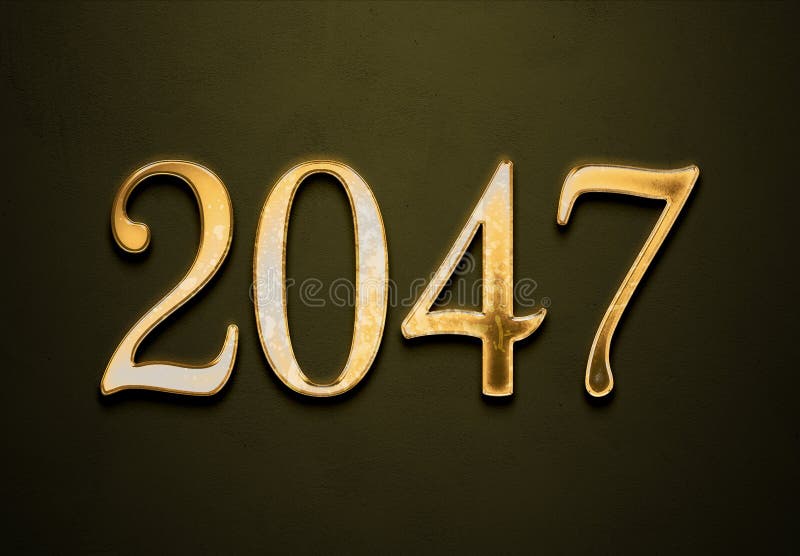 Old Gold Effect of 2047 Number with 3D Glossy Style Mockup. Stock ...