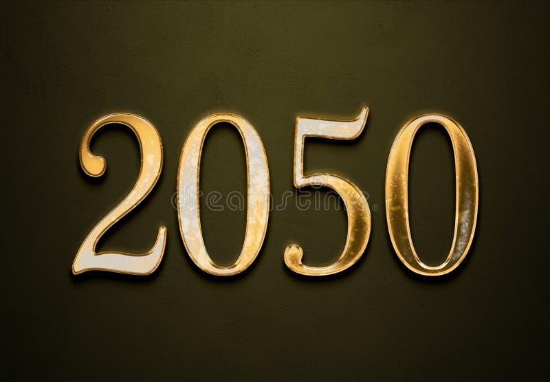 Old Gold Effect of 2050 Number with 3D Glossy Style Mockup. Stock ...