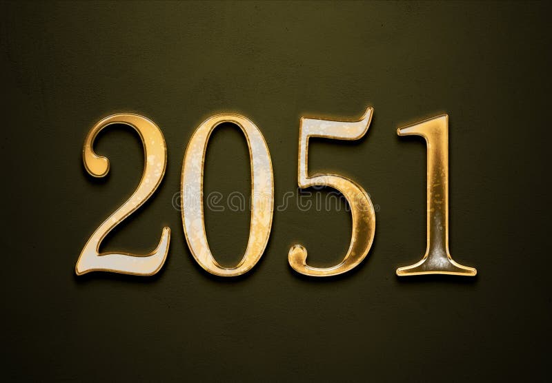 Old Gold Effect of 2051 Number with 3D Glossy Style Mockup. Stock ...