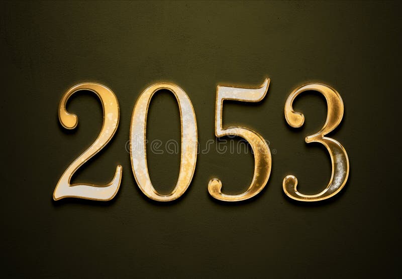 Old Gold Effect of 2053 Number with 3D Glossy Style Mockup. Stock ...