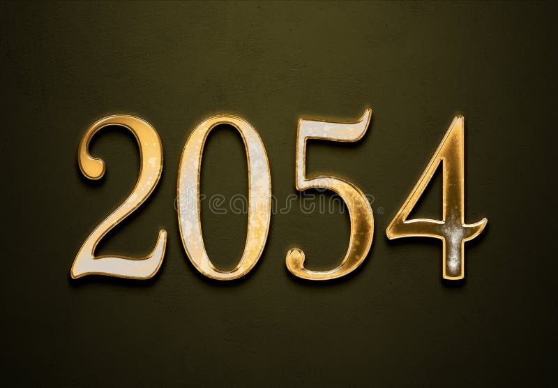 Old Gold Effect of 2054 Number with 3D Glossy Style Mockup. Stock ...