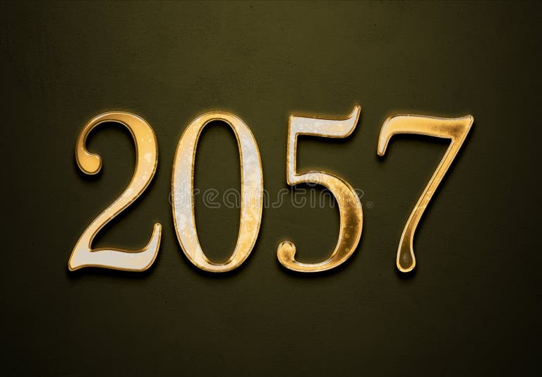 Old Gold Effect of 2057 Number with 3D Glossy Style Mockup. Stock ...