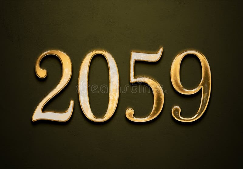 Old Gold Effect of 2059 Number with 3D Glossy Style Mockup. Stock Photo ...