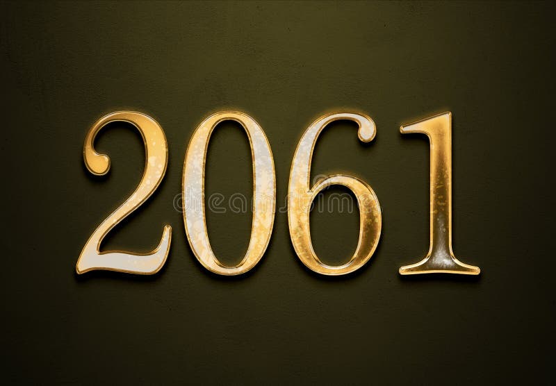 Old Gold Effect of 2061 Number with 3D Glossy Style Mockup. Stock ...
