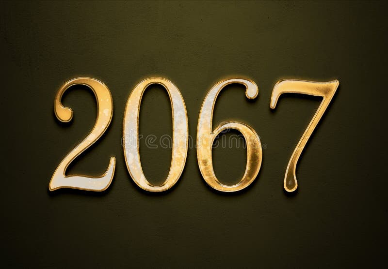 Old Gold Effect of 2067 Number with 3D Glossy Style Mockup. Stock Photo ...