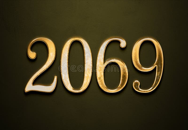 Old Gold Effect of 2069 Number with 3D Glossy Style Mockup. Stock ...
