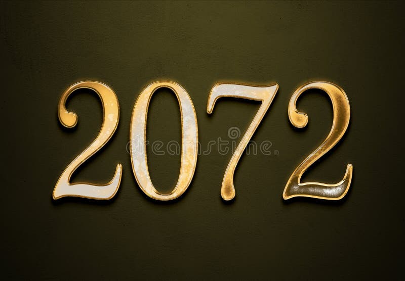 Old Gold Effect of 2072 Number with 3D Glossy Style Mockup. Stock ...