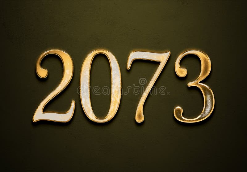 Old Gold Effect of 2073 Number with 3D Glossy Style Mockup. Stock ...