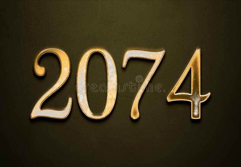 Old Gold Effect of 2074 Number with 3D Glossy Style Mockup. Stock Image ...