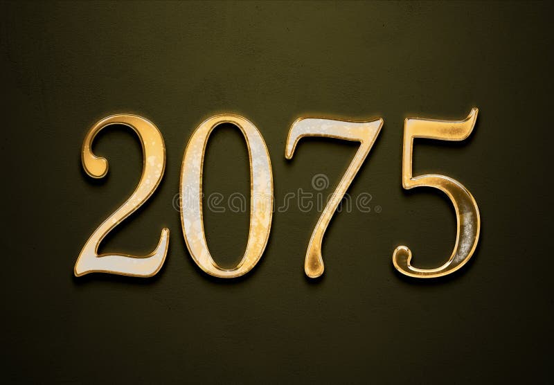 Old Gold Effect of 2075 Number with 3D Glossy Style Mockup. Stock ...