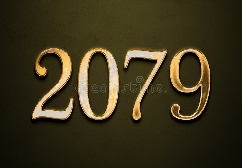 Old Gold Effect of 2079 Number with 3D Glossy Style Mockup. Stock ...