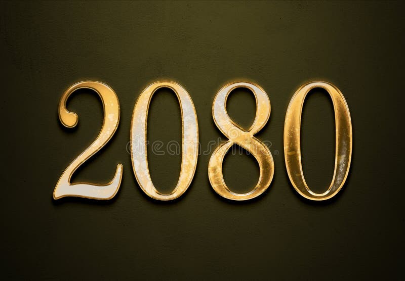 Old Gold Effect of 2080 Number with 3D Glossy Style Mockup. Stock Image ...