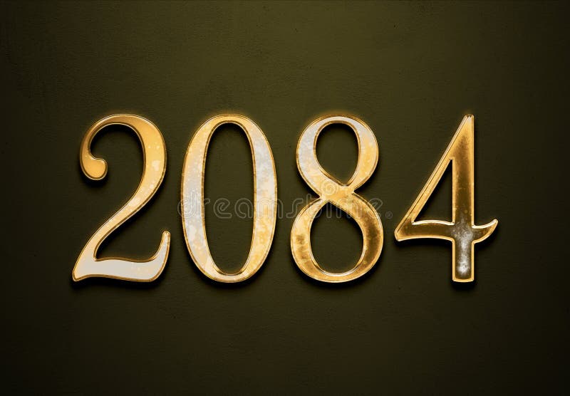 Old Gold Effect of 2084 Number with 3D Glossy Style Mockup. Stock ...