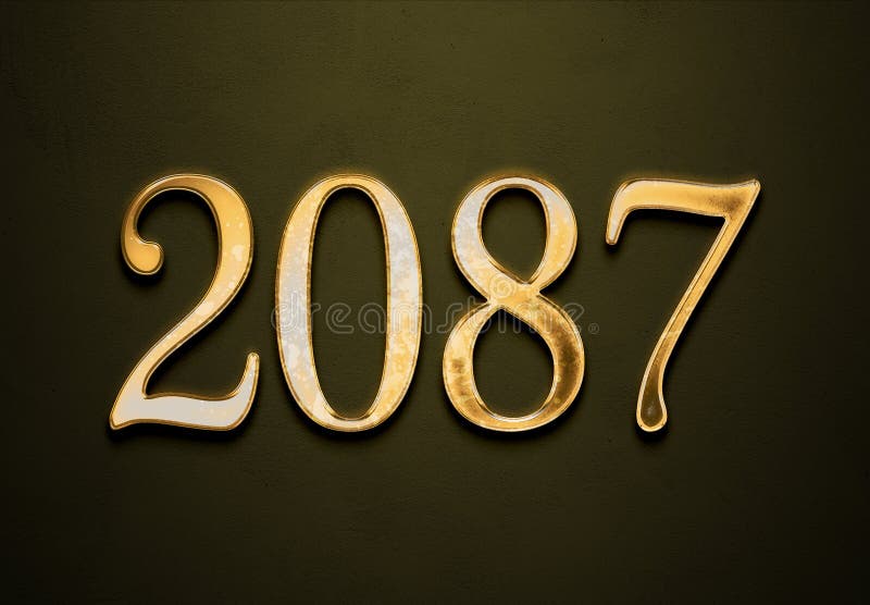 Old Gold Effect of 2087 Number with 3D Glossy Style Mockup. Stock Image ...