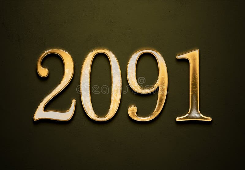 Old Gold Effect of 2091 Number with 3D Glossy Style Mockup. Stock Photo ...