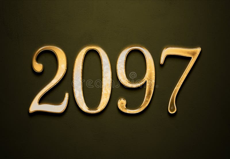 Old Gold Effect of 2097 Number with 3D Glossy Style Mockup. Stock ...