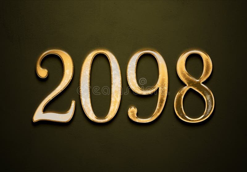 Old Gold Effect of 2098 Number with 3D Glossy Style Mockup. Stock ...
