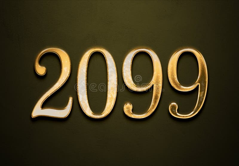 Old Gold Effect of 2099 Number with 3D Glossy Style Mockup. Stock ...