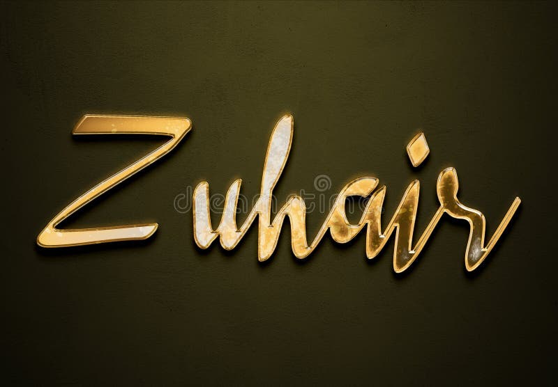 Old Gold Text Effect of Arabic Name Zuhair with 3D Glossy Style Mockup ...