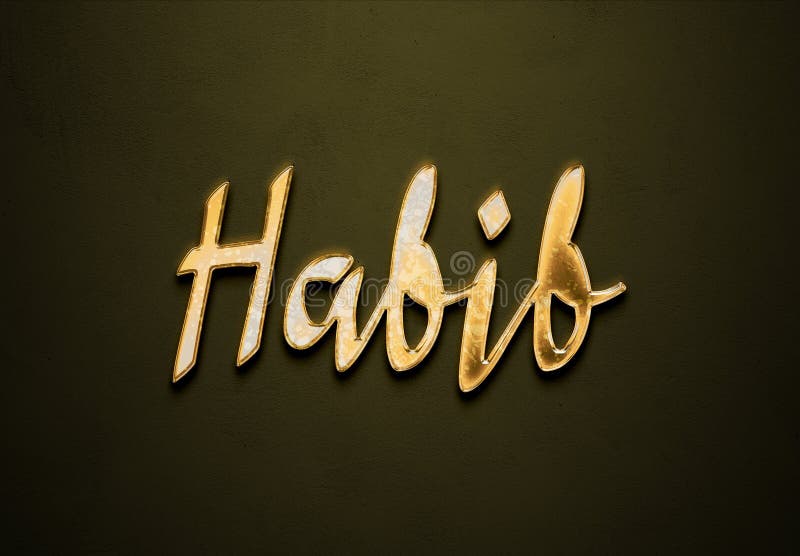 Old Gold Text Effect of Arabic Name Habib with 3D Glossy Style Mockup ...