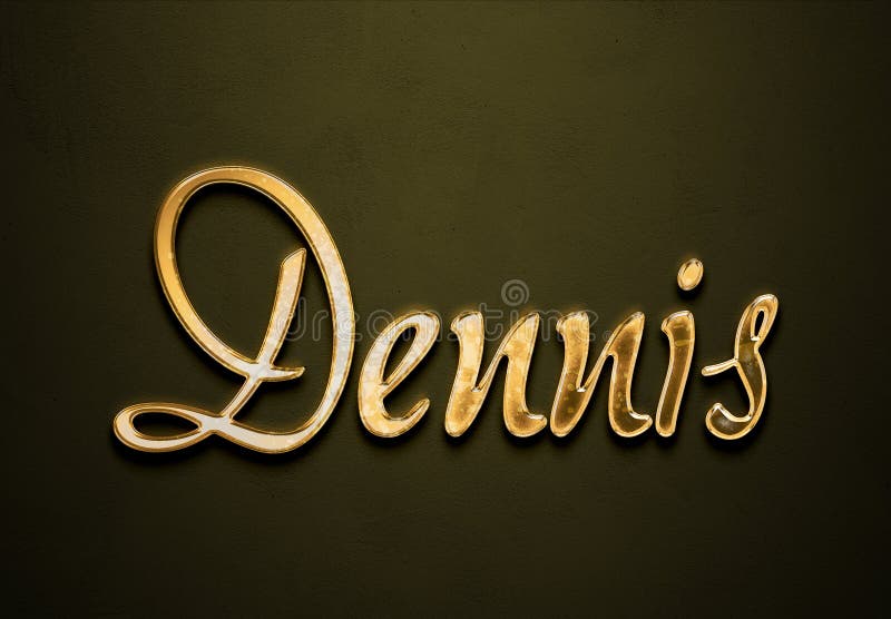 Old Gold Text Effect of Name Dennis with 3D Glossy Style Mockup. Stock ...