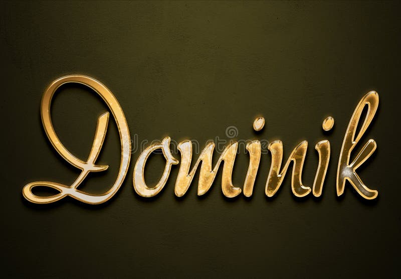 Old Gold Text Effect of Name Dominik with 3D Glossy Style Mockup. Stock ...