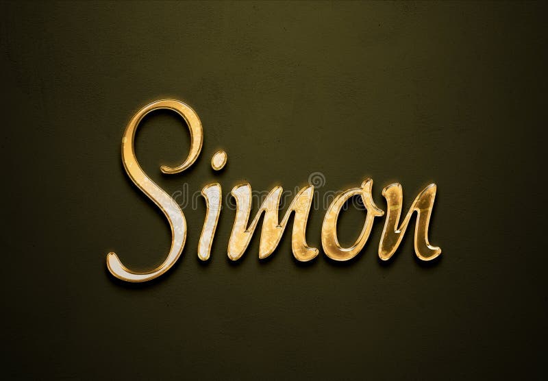 Old Gold Text Effect of Name Simon with 3D Glossy Style Mockup. Stock ...