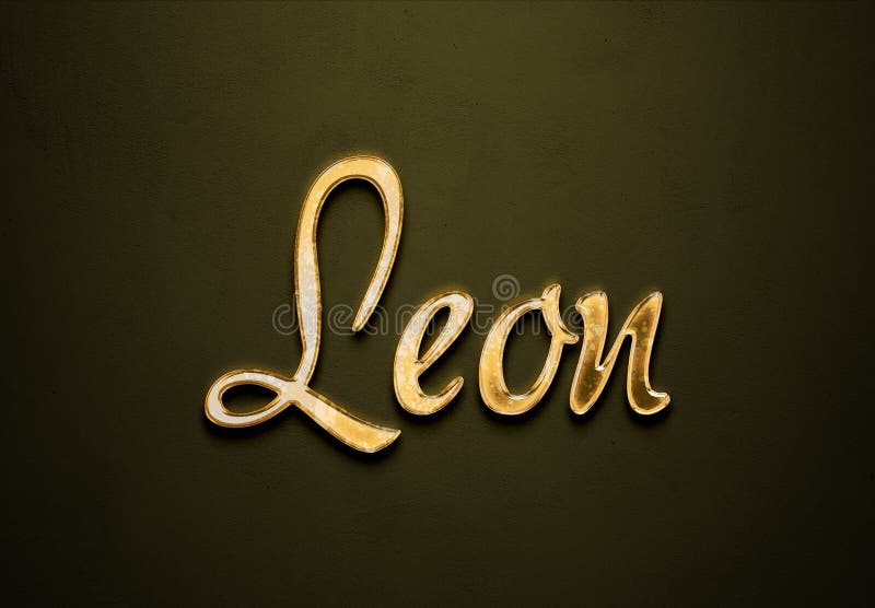 Old Gold Text Effect of Name Leon with 3D Glossy Style Mockup. Stock ...