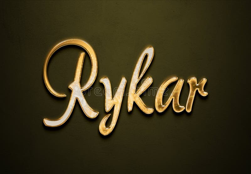 Old Gold Text Effect of Name Rykar with 3D Glossy Style Mockup. Stock ...