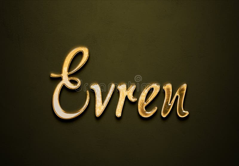 Old Gold Text Effect of Name Evren with 3D Glossy Style Mockup. Stock ...