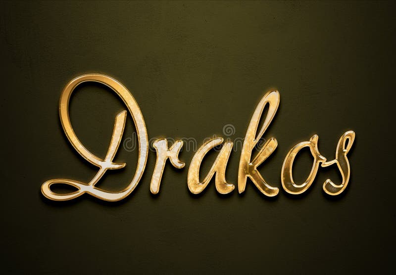 Old Gold Text Effect of Name Drakos with 3D Glossy Style Mockup. Stock ...
