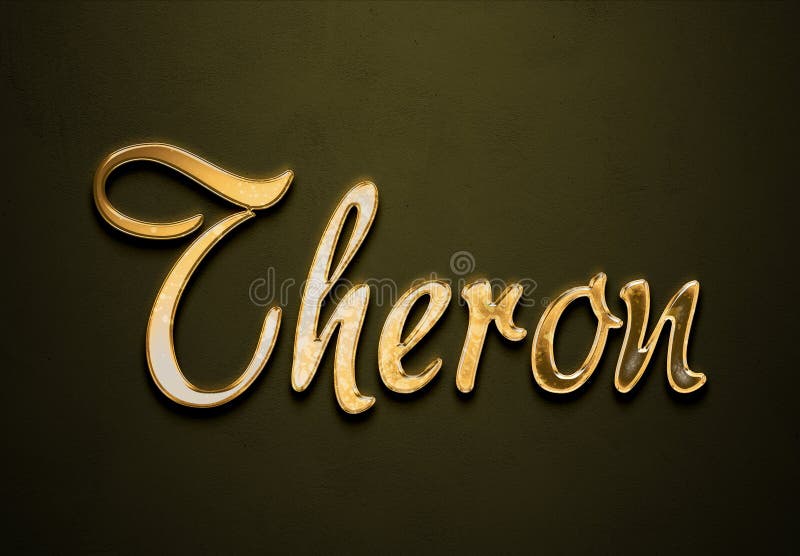 Old Gold Text Effect of Name Theron with 3D Glossy Style Mockup. Stock ...