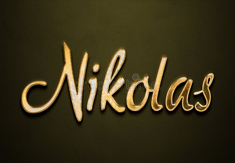 Old Gold Text Effect of Name Nikolas with 3D Glossy Style Mockup. Stock ...