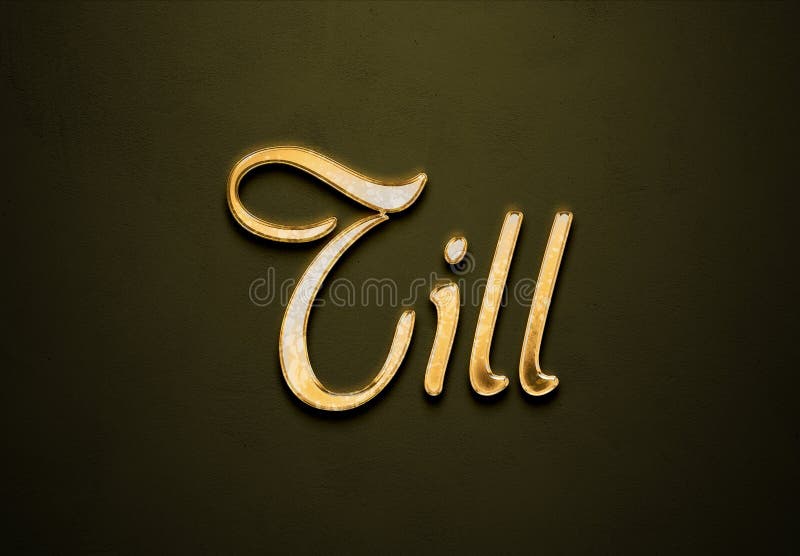 Old Gold Text Effect of Name Till with 3D Glossy Style Mockup. Stock ...