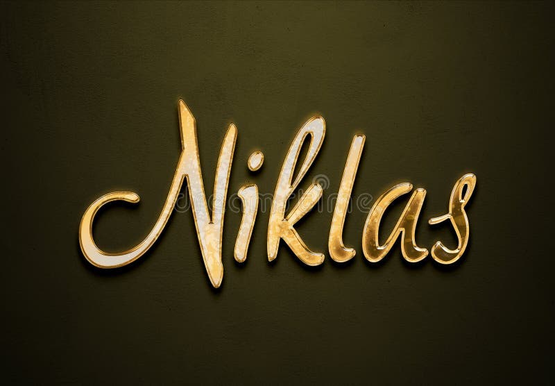 Old Gold Text Effect of Name Niklas with 3D Glossy Style Mockup. Stock ...