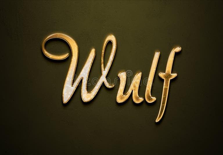 Old Gold Text Effect of Name Wulf with 3D Glossy Style Mockup. Stock ...