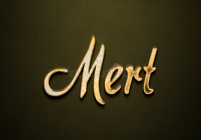 Old Gold Text Effect of Name Mert with 3D Glossy Style Mockup. Stock ...
