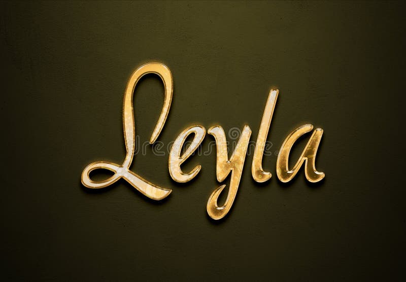 Old Gold Text Effect of Name Leyla with 3D Glossy Style Mockup. Stock ...