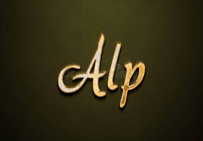 Old Gold Text Effect of Name Alp with 3D Glossy Style Mockup. Stock ...