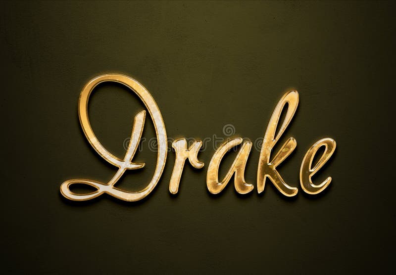 Old Gold Text Effect of Name Drake with 3D Glossy Style Mockup. Stock ...