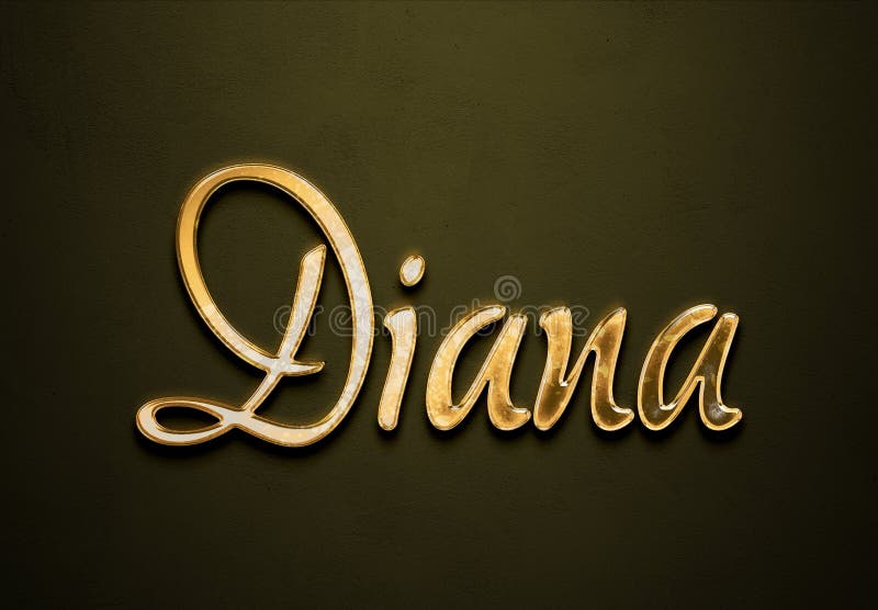 Old Gold Text Effect of Name Diana with 3D Glossy Style Mockup. Stock ...